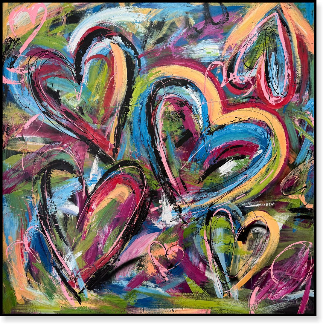 Original Painting Colorful Abstract Heart Art Bold and Vibrant Love ...