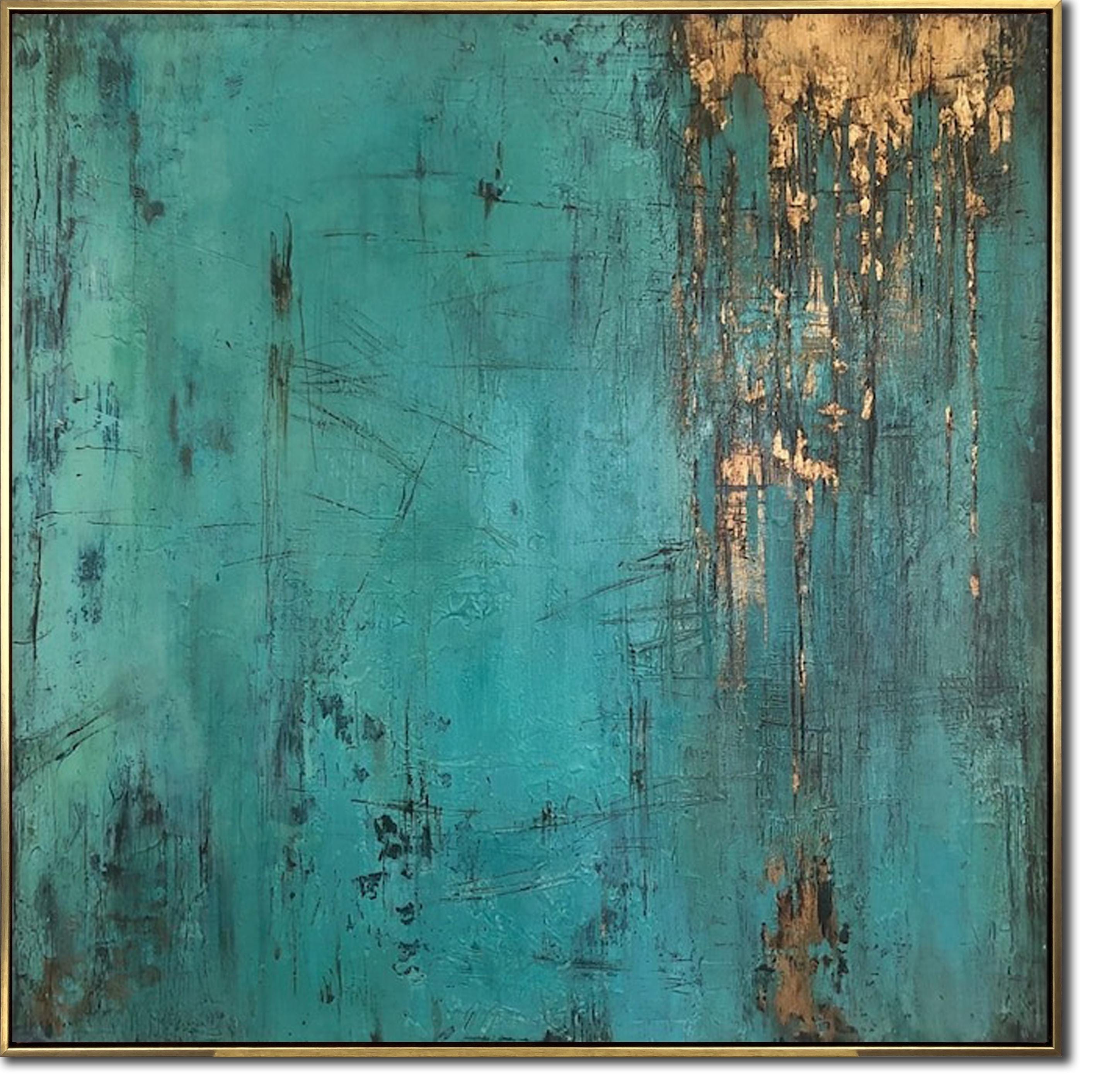 Original Abstract Turquoise Abstract Painting Textured Gold Leaf Art - Etsy