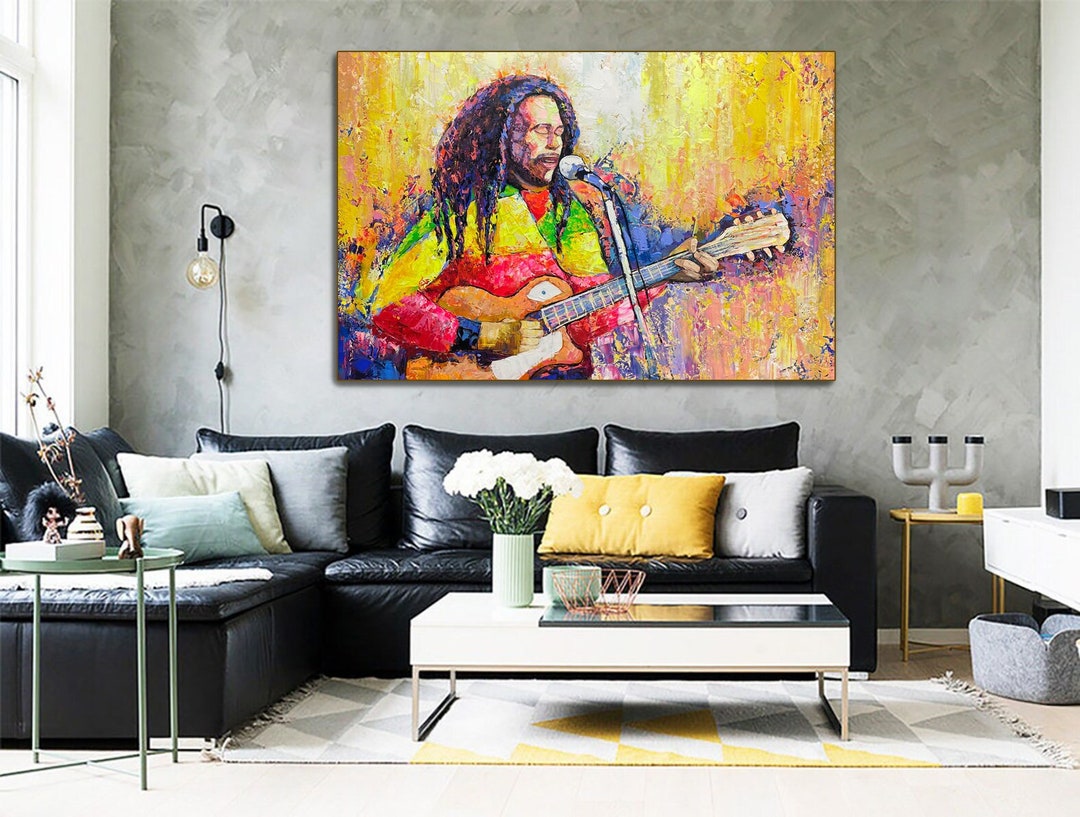Abstract Guitar Player Acrylic Painting Original Bob Marley Portrait ...