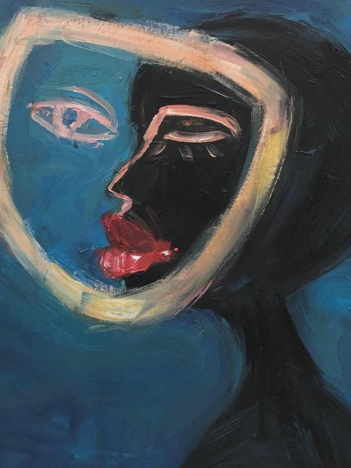Blue Abstract Face Canvas Painting | Minimalist Figurative Wall Art - Etsy