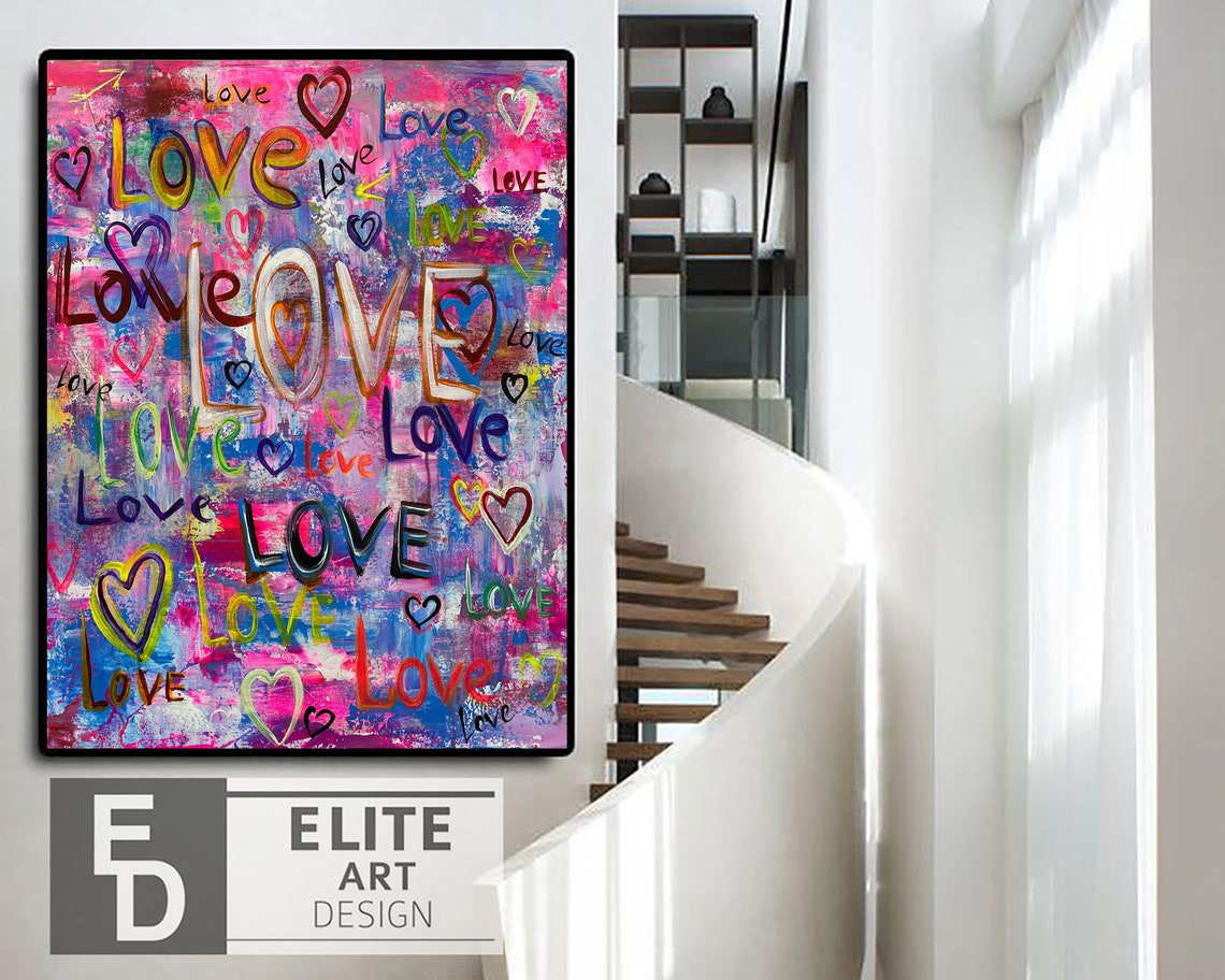 Large Original Abstract Painting Canvas Artwork Heart Painting | Etsy