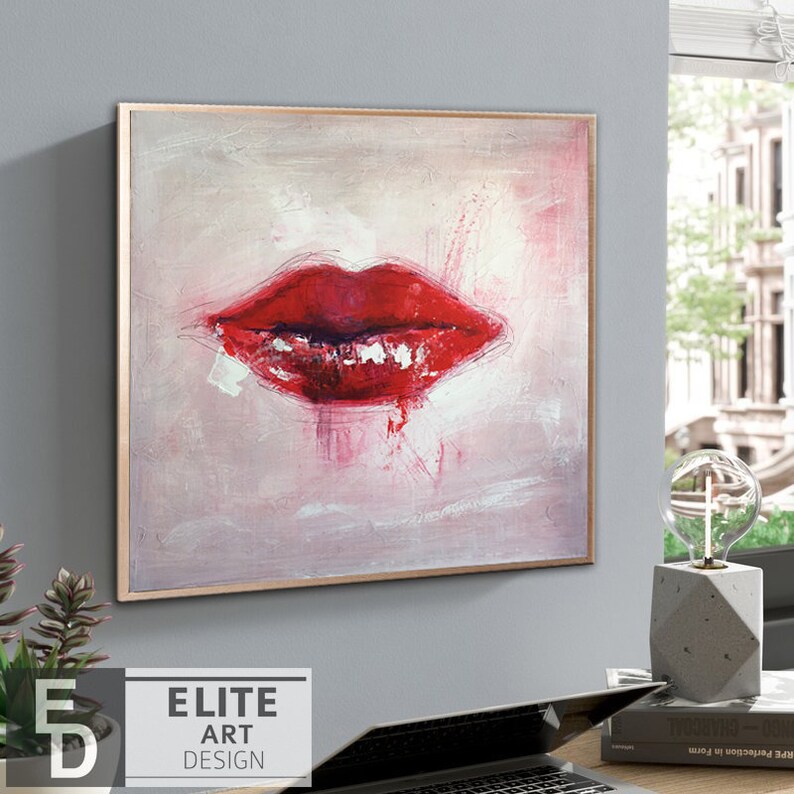 Red Lips Painting Minimalist Wall Art Fashion Painting on - Etsy