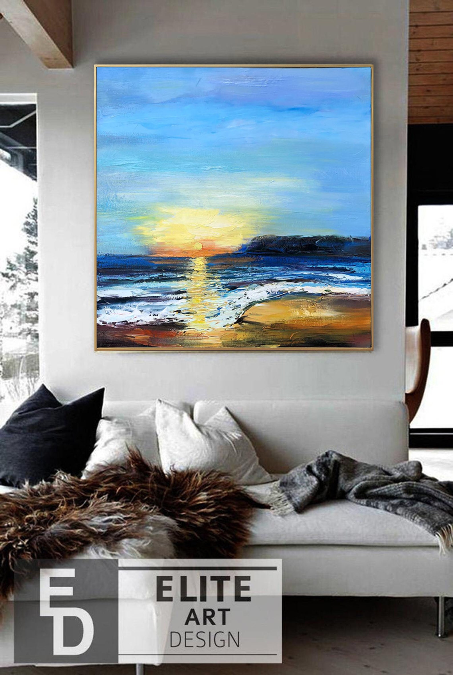 Serene Beach Sunset Painting - Coastal Landscape Wall Art - Handmade ...