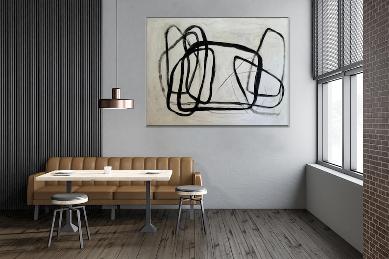 Black Line Abstract Painting – Modern Minimalist Canvas - Etsy