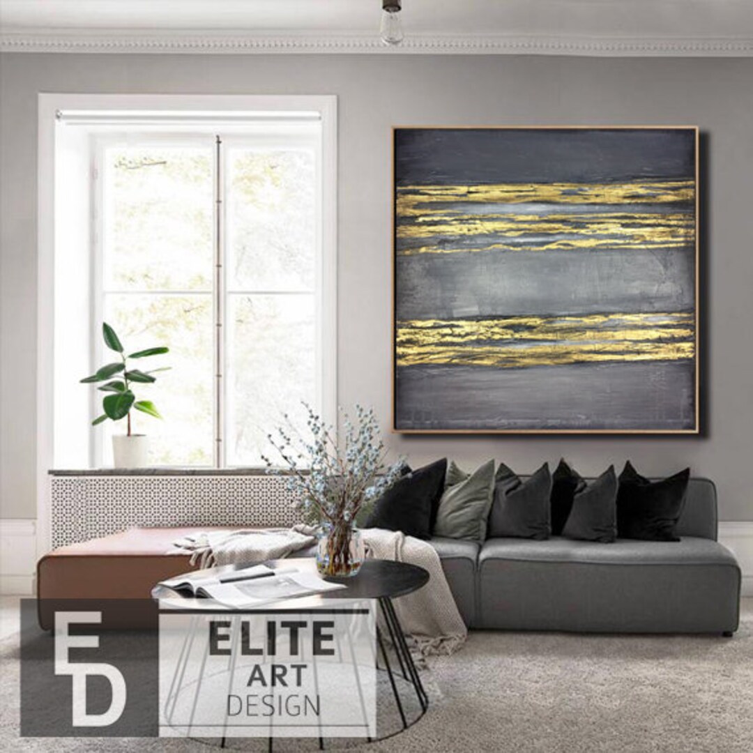 Gray Gold Art Abstract Gray Gold Paintings on Canvas Contemporary Art ...