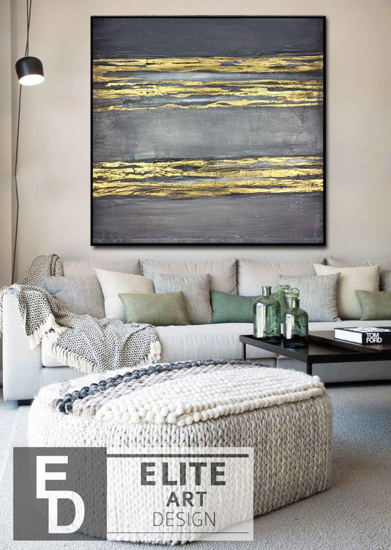 Gray Gold Art Abstract Gray Gold Paintings on Canvas | Etsy