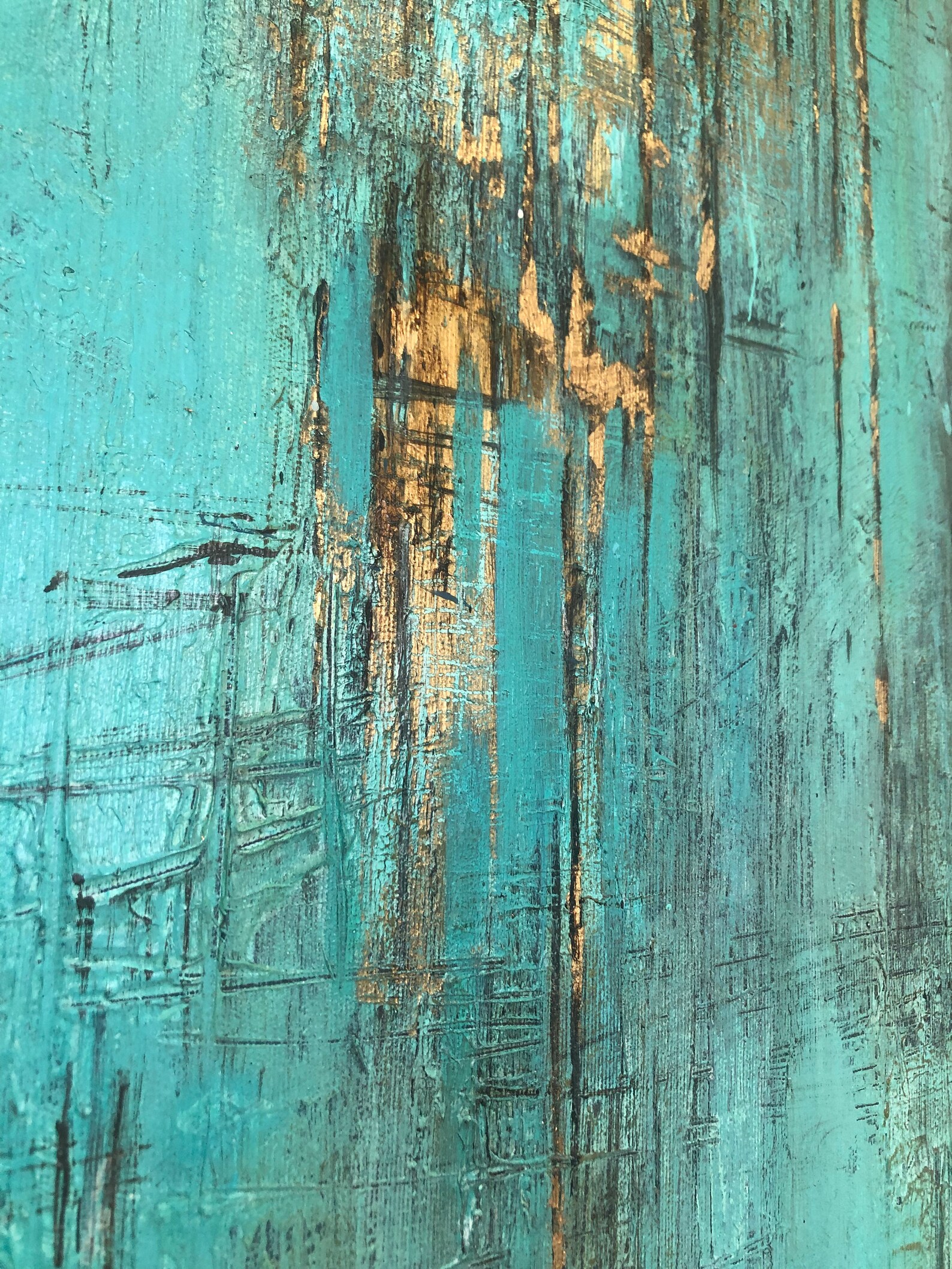 Original Abstract Turquoise Abstract Painting Textured Gold Leaf Art - Etsy