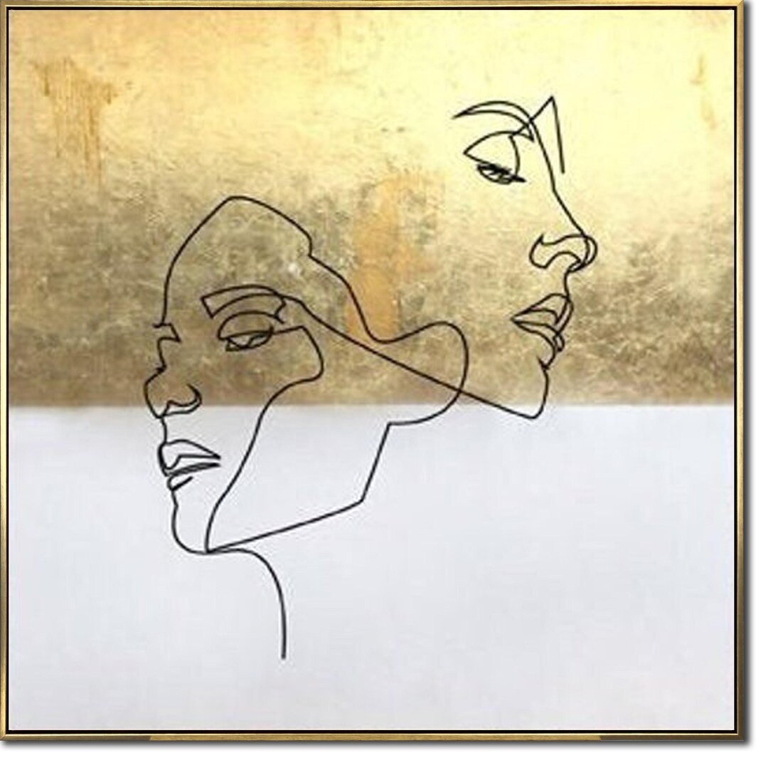 Extra Large Art Line Art White Paintings on Canvas Gold Painting Framed ...