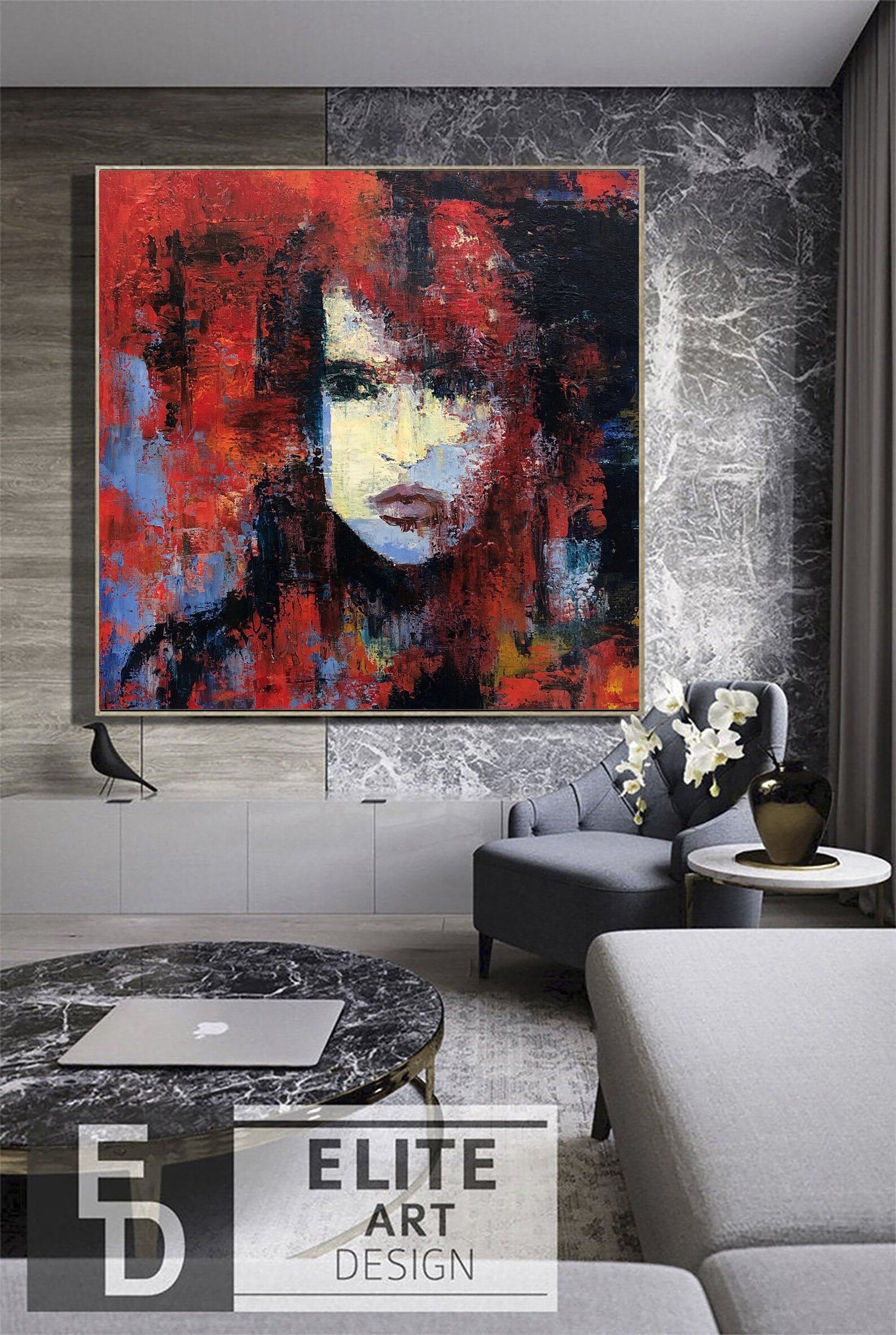 Lady in Red Painting Abstract Red Painting on Canvas | Etsy