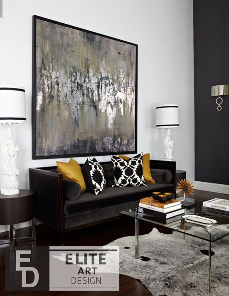 Abstract Painting Large Silver Leaf Painting on Canvas Brown - Etsy