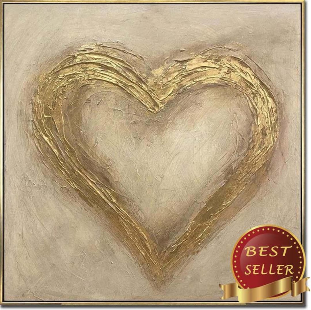 Original Gold Heart Paintings on Canvas Love Fine Art Gold Heart ...