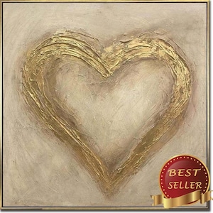Original Gold Heart Paintings on Canvas Love Fine Art Gold Heart ...