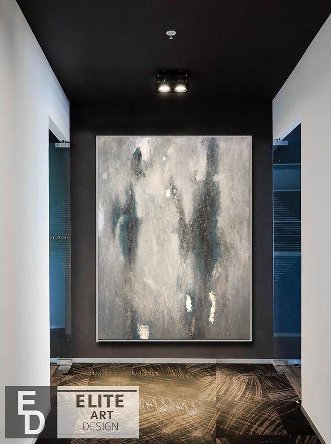 Large Monochrome Acrylic Painting Aesthetic Wall Art Gray Minimalist ...