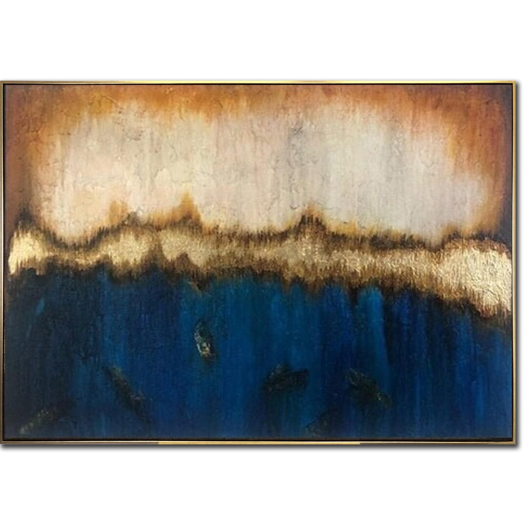 Textured Abstract Landscape Blue and Gold Wall Art Tranquil Home Decor ...