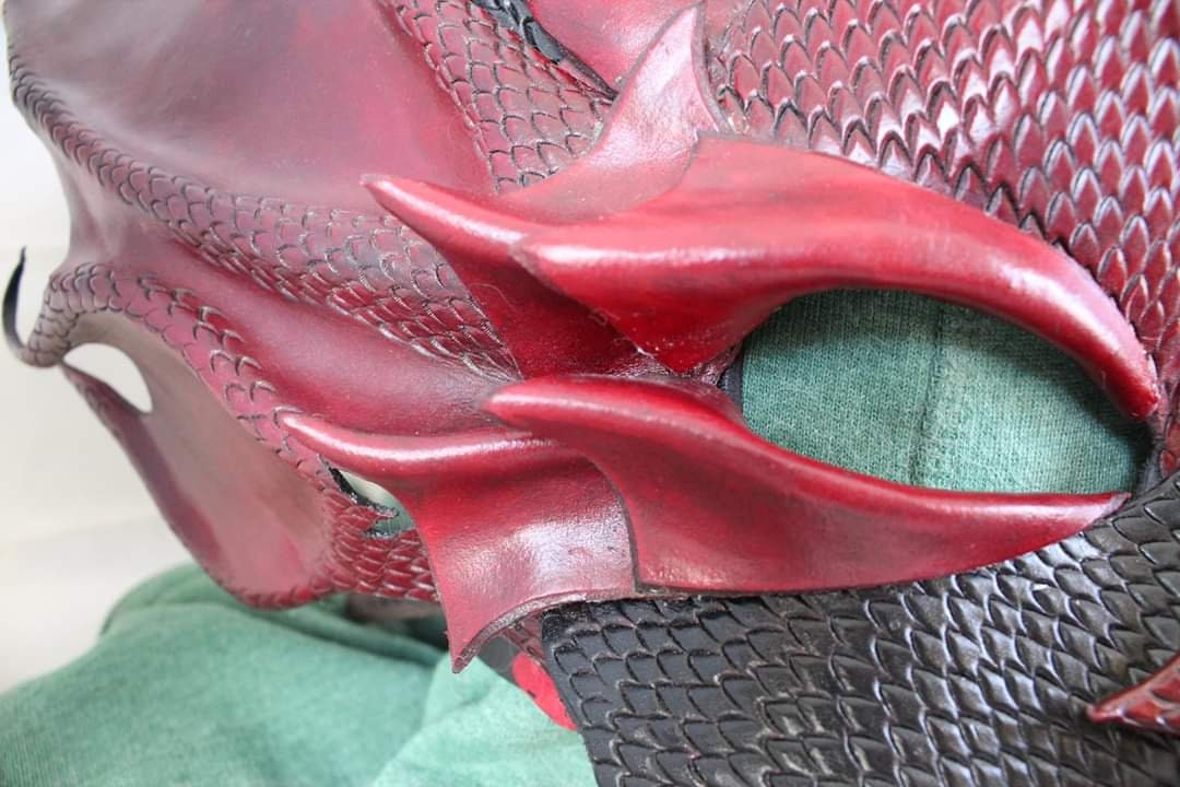 Custom leather dragon mask with movable jaw 2 pieces each is | Etsy
