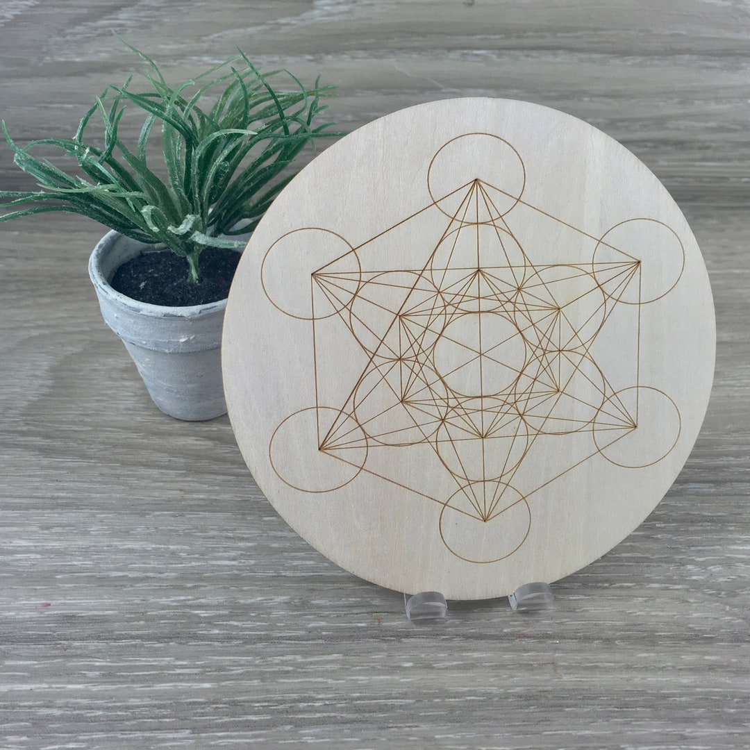 4" Hand Crafted Metatron Cube Crystal Grid / Wood Plaque - Genuine ...