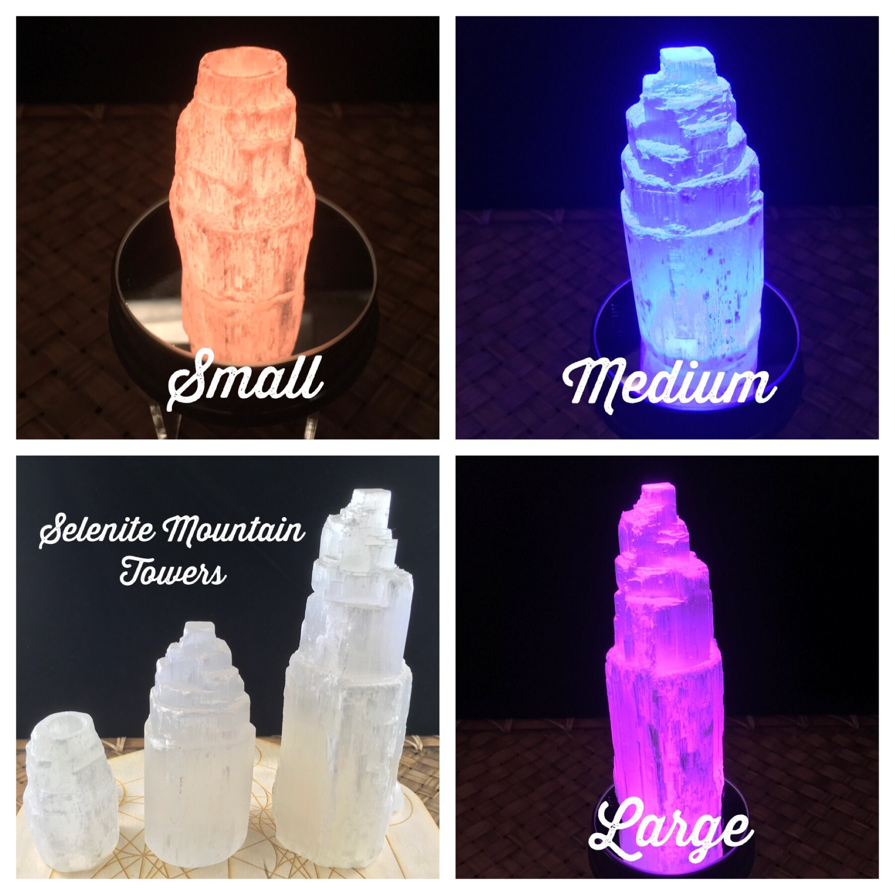 Selenite Mineral Tower LED Color Changing Stand Option 3 | Etsy