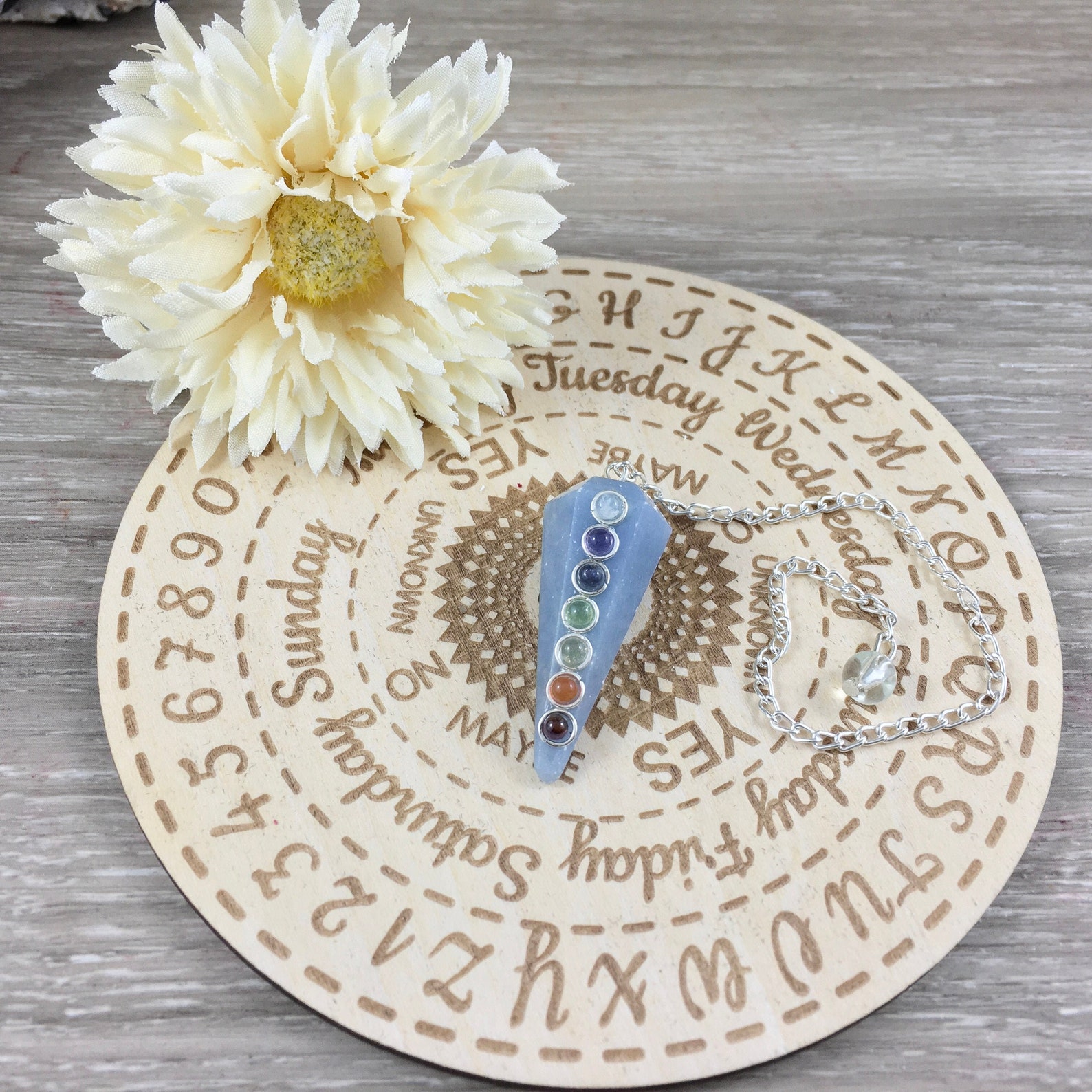Genuine Angelite Pendulum With 7 Chakra Gemstones angelic - Etsy