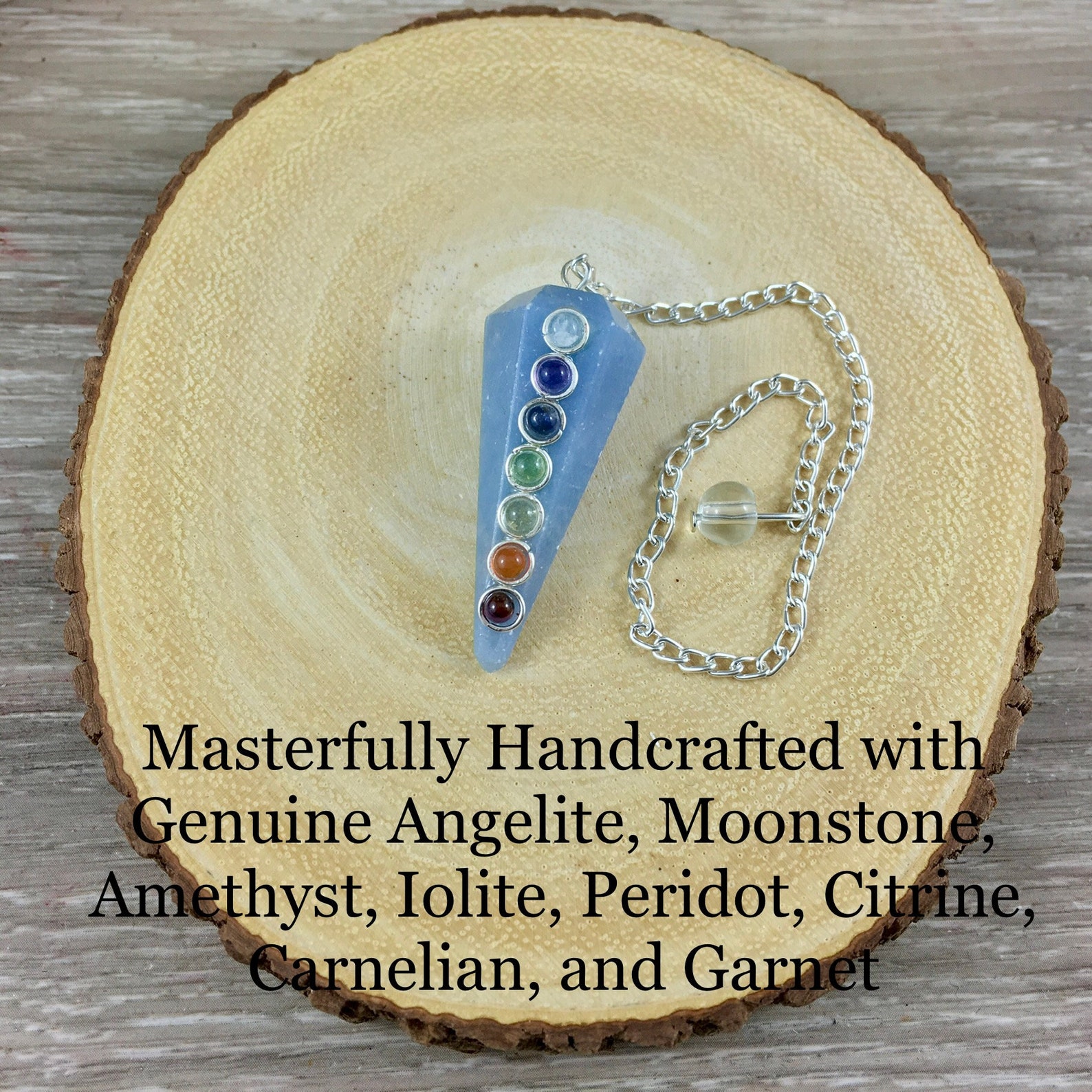 Genuine Angelite Pendulum With 7 Chakra Gemstones angelic - Etsy