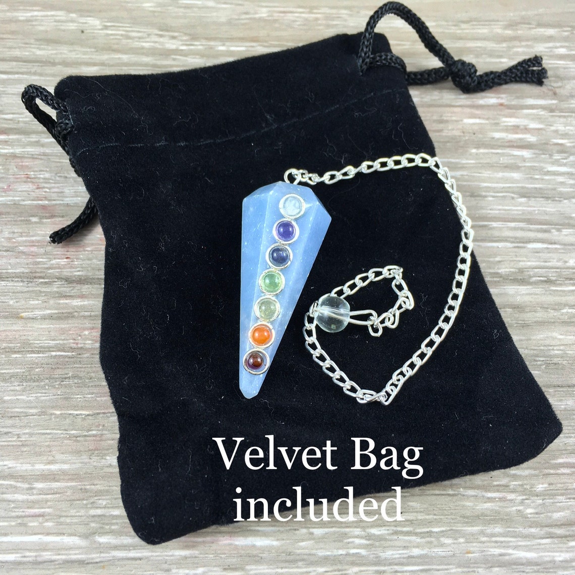 Genuine Angelite Pendulum with 7 Chakra Gemstones Angelic | Etsy