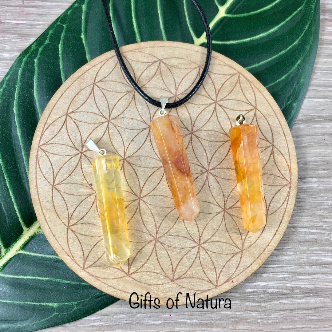 Golden Azeztulite (rosophia) Pendant - Bonus Chain! - Polished, Smooth ...