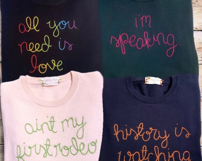 CUSTOM, 100% Cotton Sweater, Custom Hand Embroidered Sweater, Unisex - Etsy