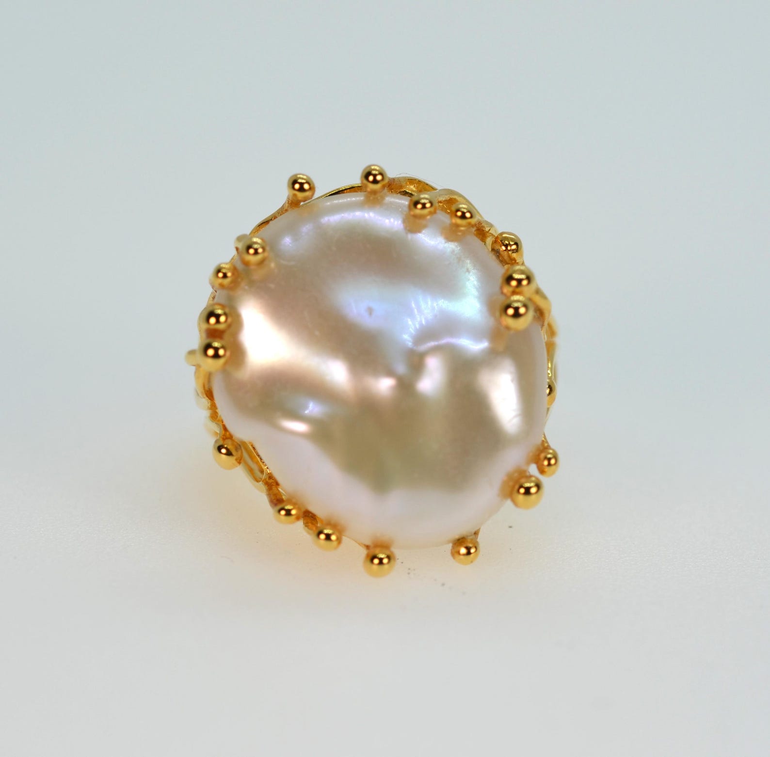 Large Baroque Freshwater Pearl Ring for Women, Adjustable Ring for ...