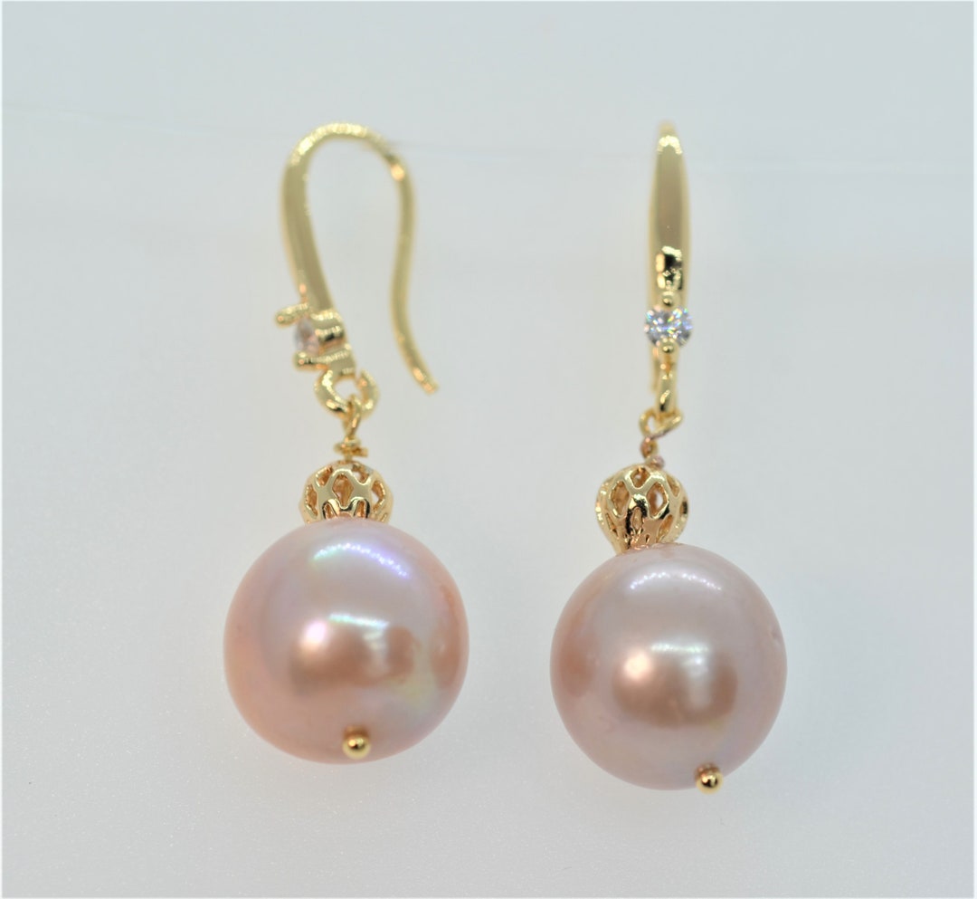 Pendientes grandes metálicos de perlas de agua dulce de 12-13 mm para ...