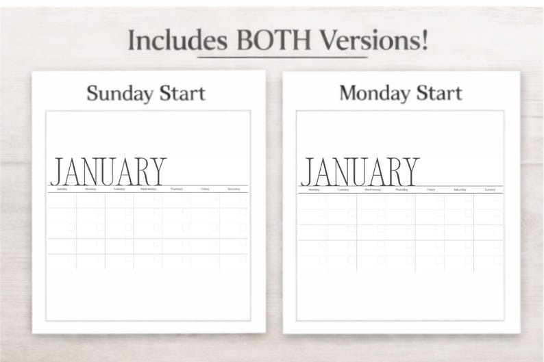 Undated Printable Calendar | Simple Minimal Monthly Planner | Reusable ...