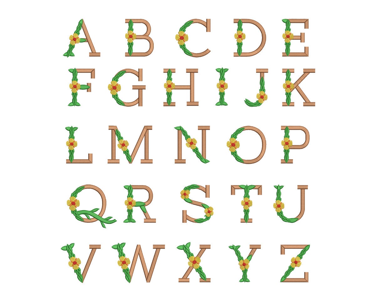 Floral Monogram Embroidery Font Floral Embroidery Monogram | Etsy