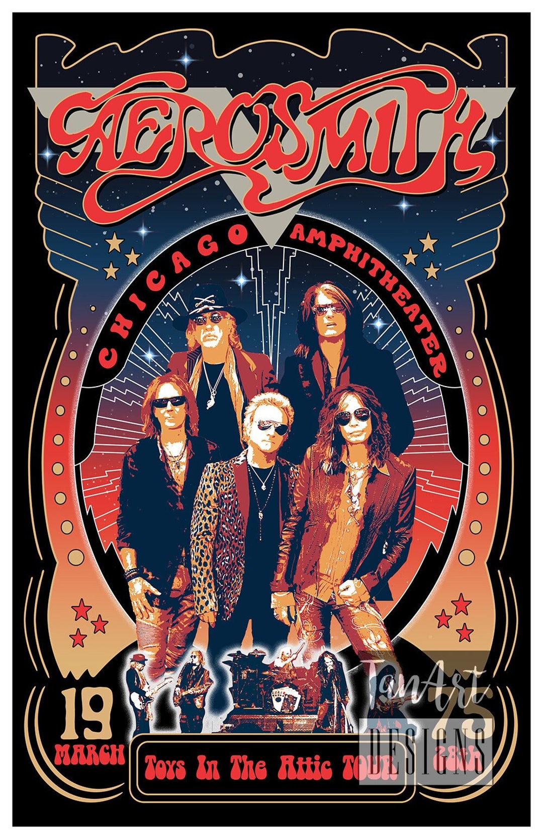 Framed Aerosmith Toys in the Attic Tour Poster Aerosmith Vintage Framed Poster Retro Rock Framed ...