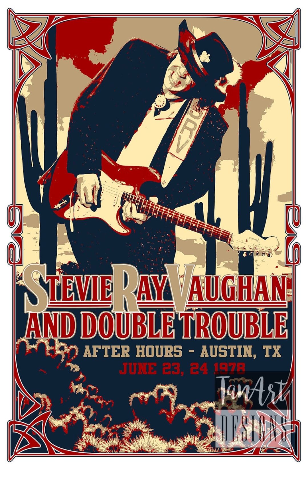 Stevie Ray Vaughan Vintage Style Poster Stevie Ray Vaughan Tour Poster ...