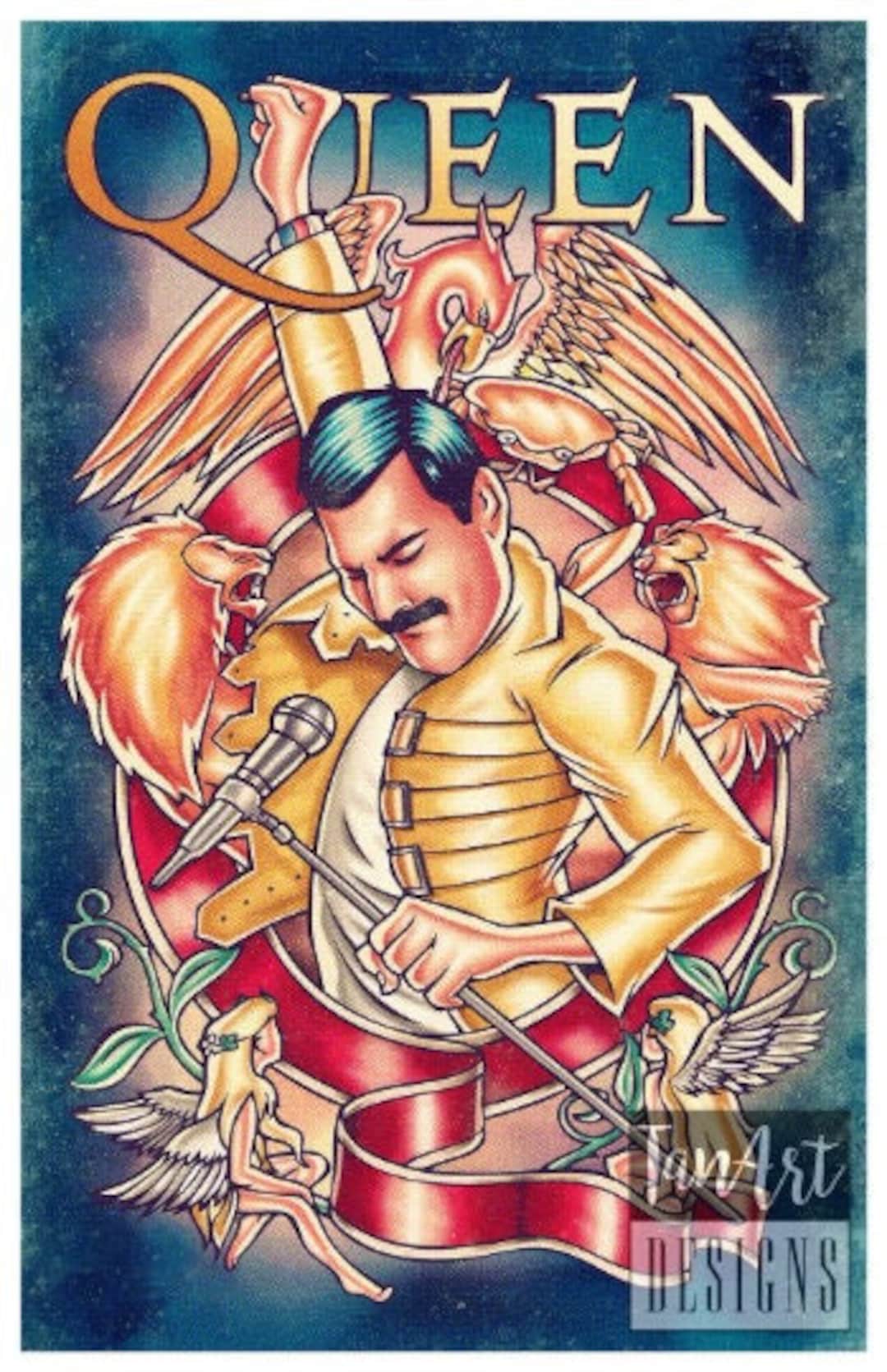 Cartel de ilustración de Freddie Mercury Queen enmarcado / Cartel ...