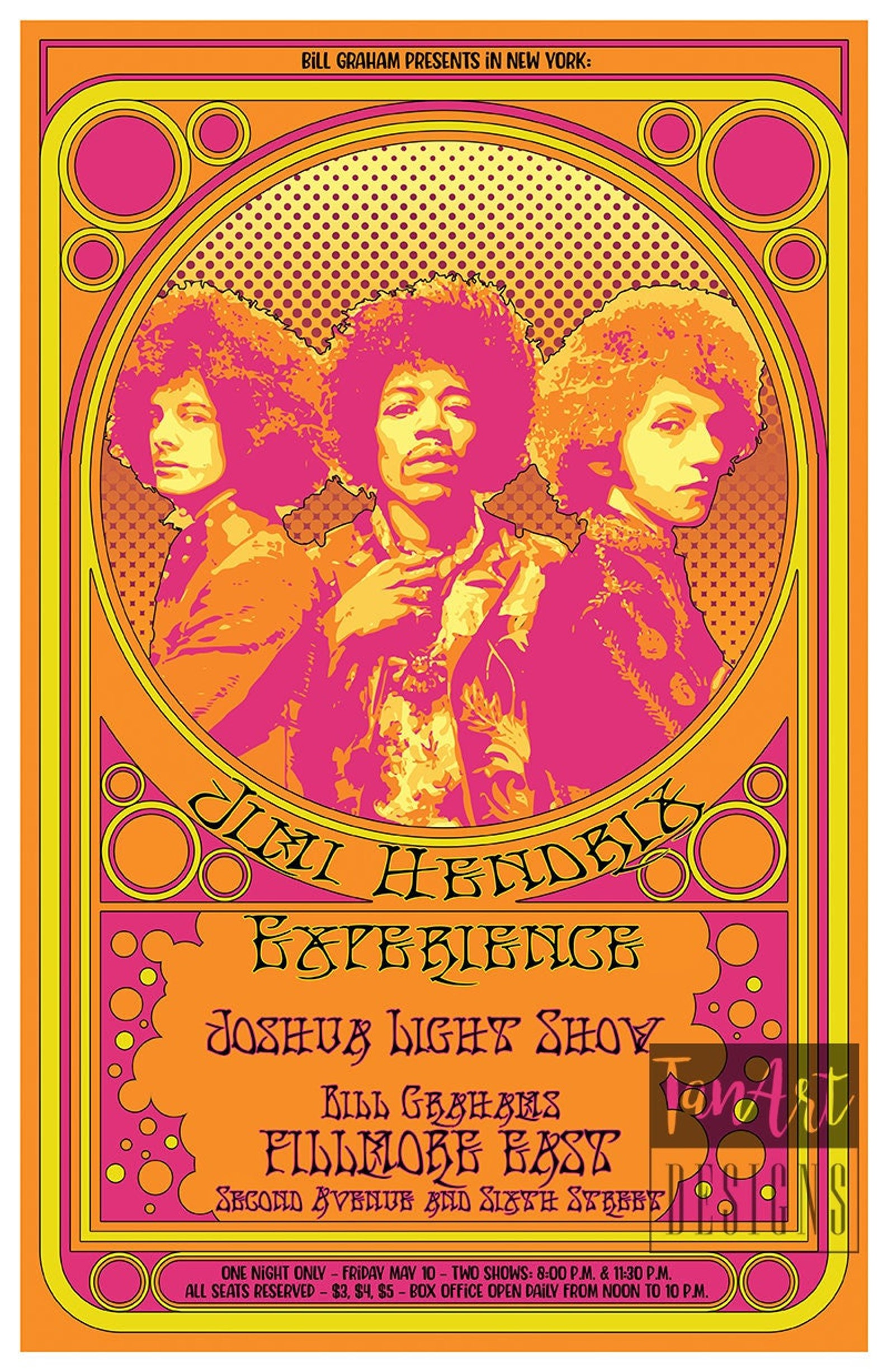 Framed Jimi Hendrix Fillmore Poster, Digital Jimi Hendrix Vintage ...