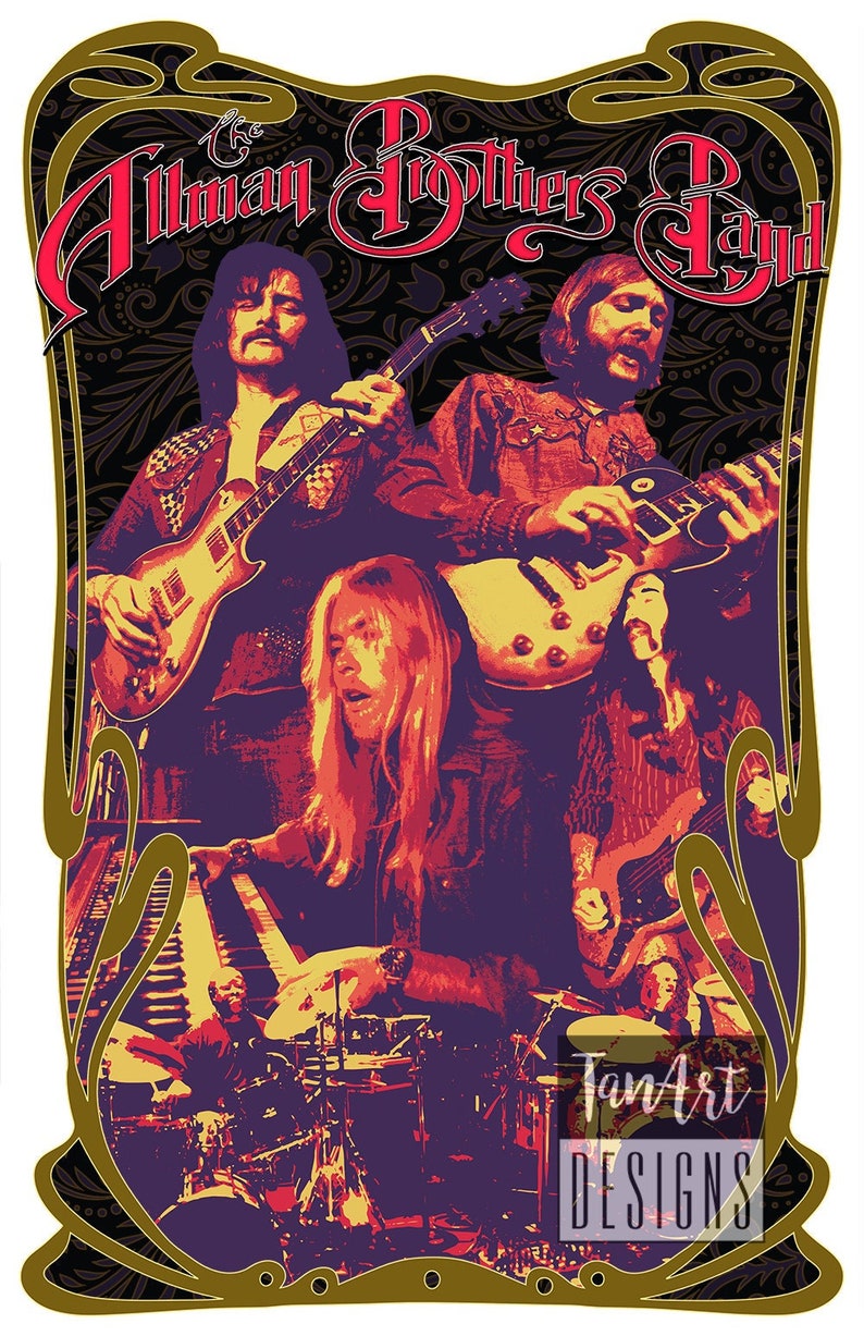Allman Brothers Band Illustration Poster Allman Brothers Band Vintage ...