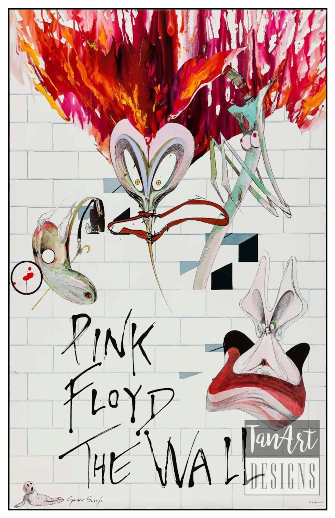 Pink Floyd the Wall Drawings Poster Pink Floyd Vintage Poster Retro ...