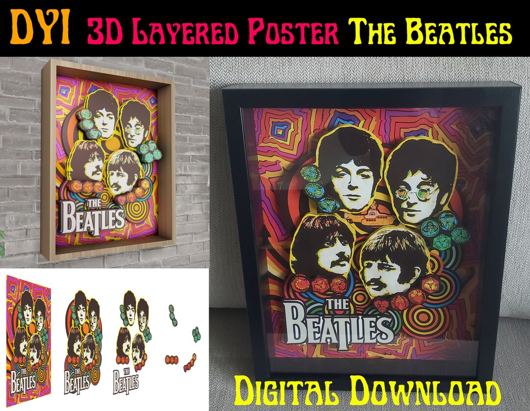 The Beatles 3D Layered Poster for Shadowbox. DYI Digital Download ...