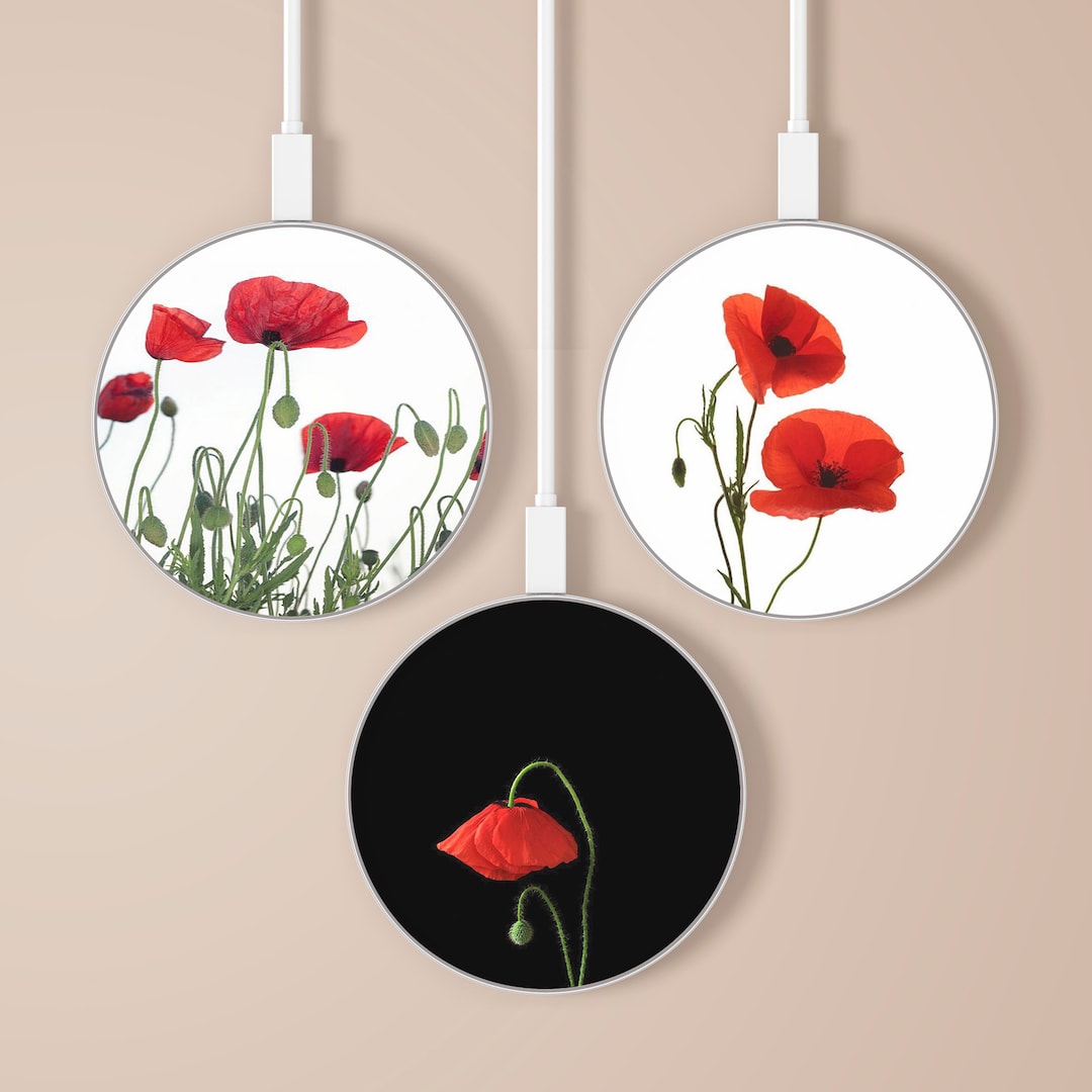 Poppy Print Wireless Charger: Fast Charging Station, Floral Design - Etsy