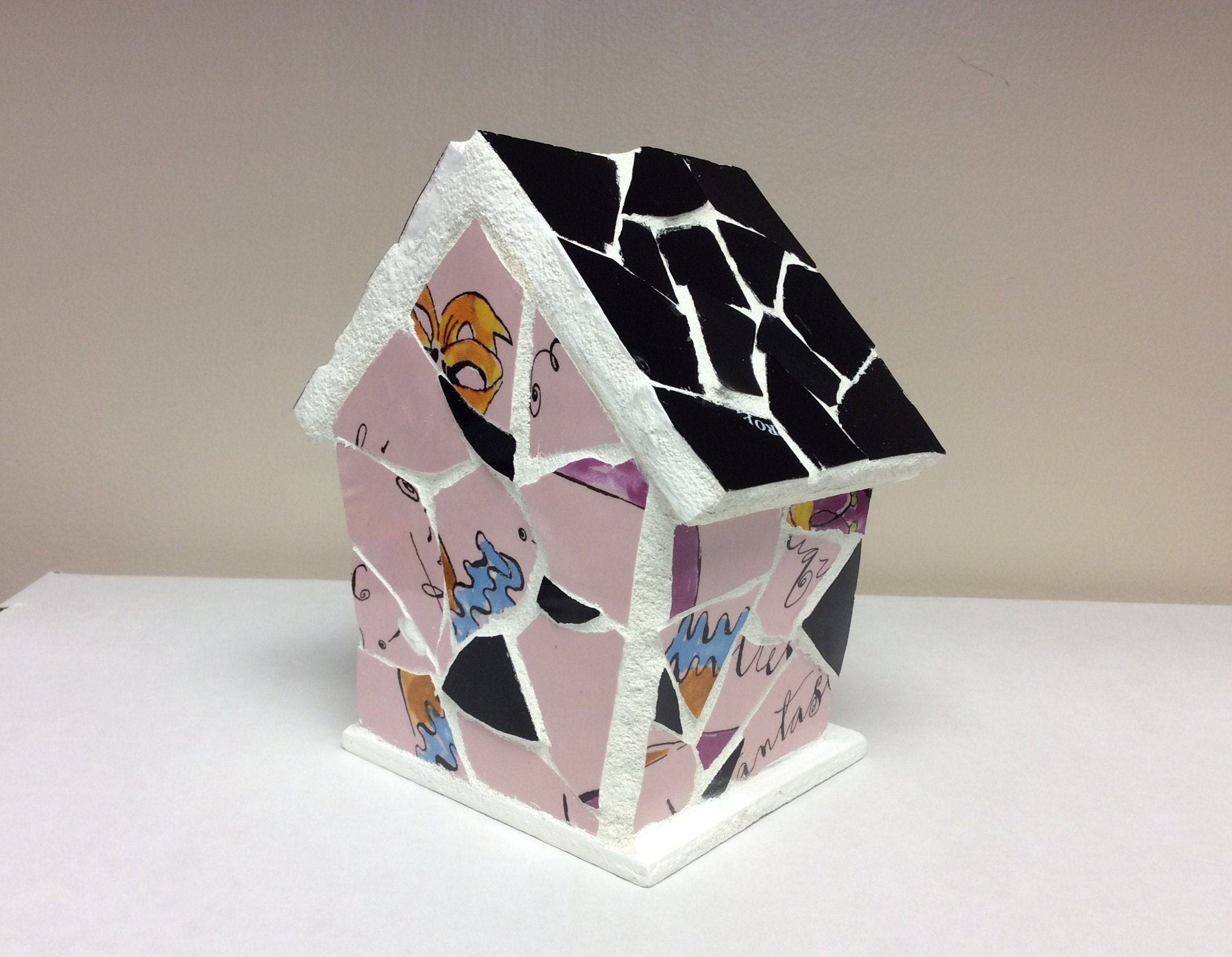 Pink Chickadee Mosaic Birdhouse - Etsy