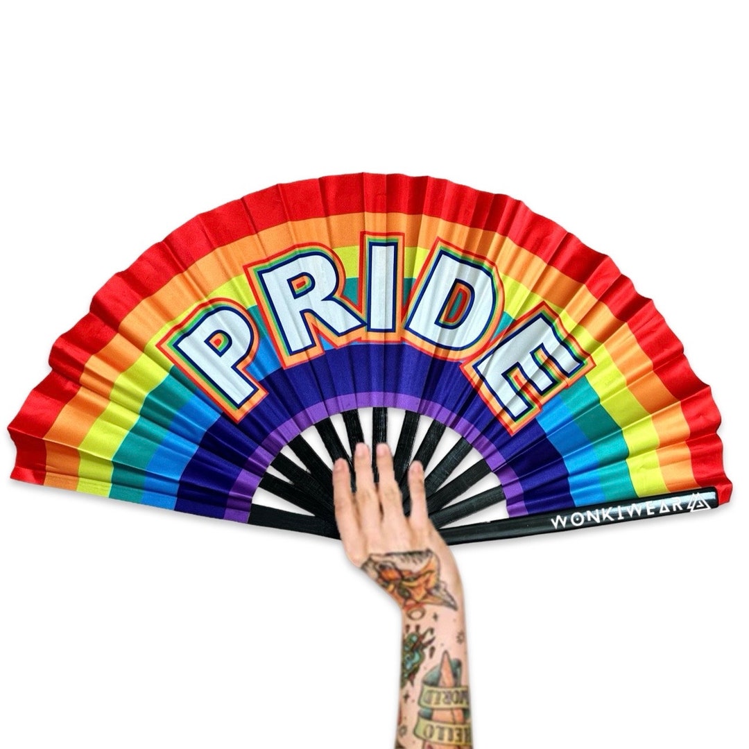 Personalised Folding Fan, Rainbow Pride LGBTQ+, Foldable Hand Fan Raves ...