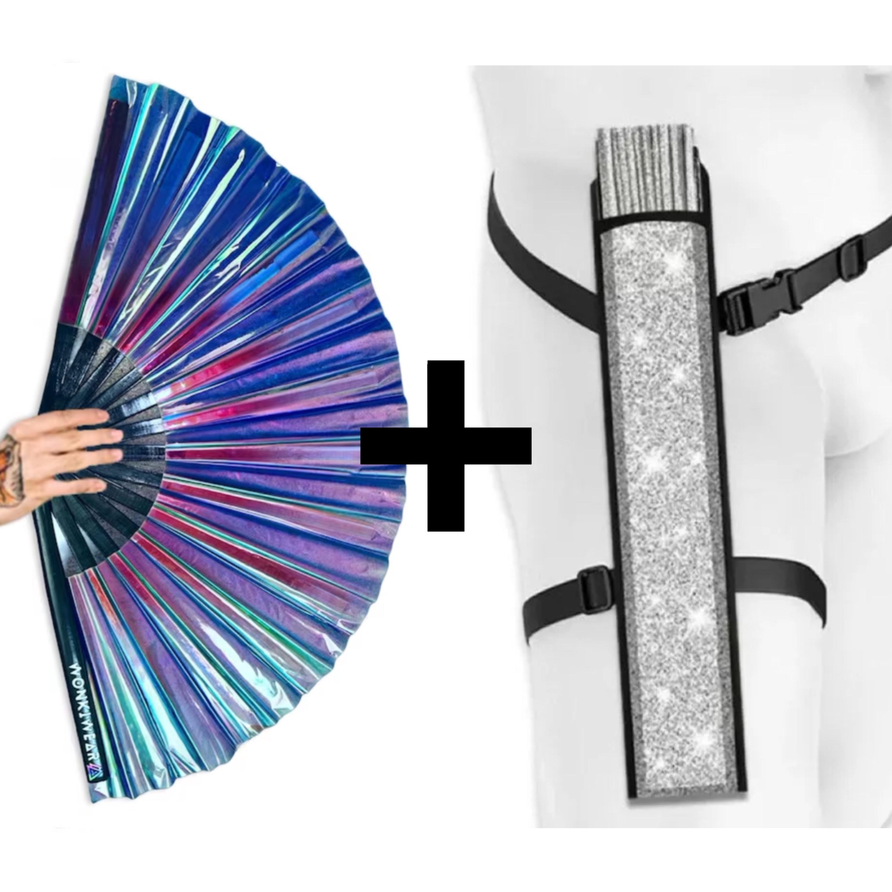 XL Festival Fan Iridescent, Blue Temptress, Big Folding Hand Fan for ...