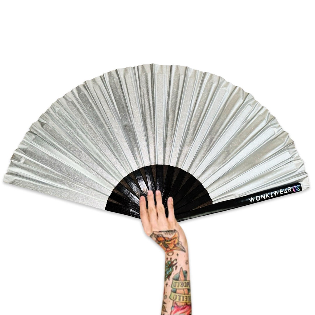 Personalised Folding Fan, Silver Shimmery, Big Large Foldable Hand Fan ...