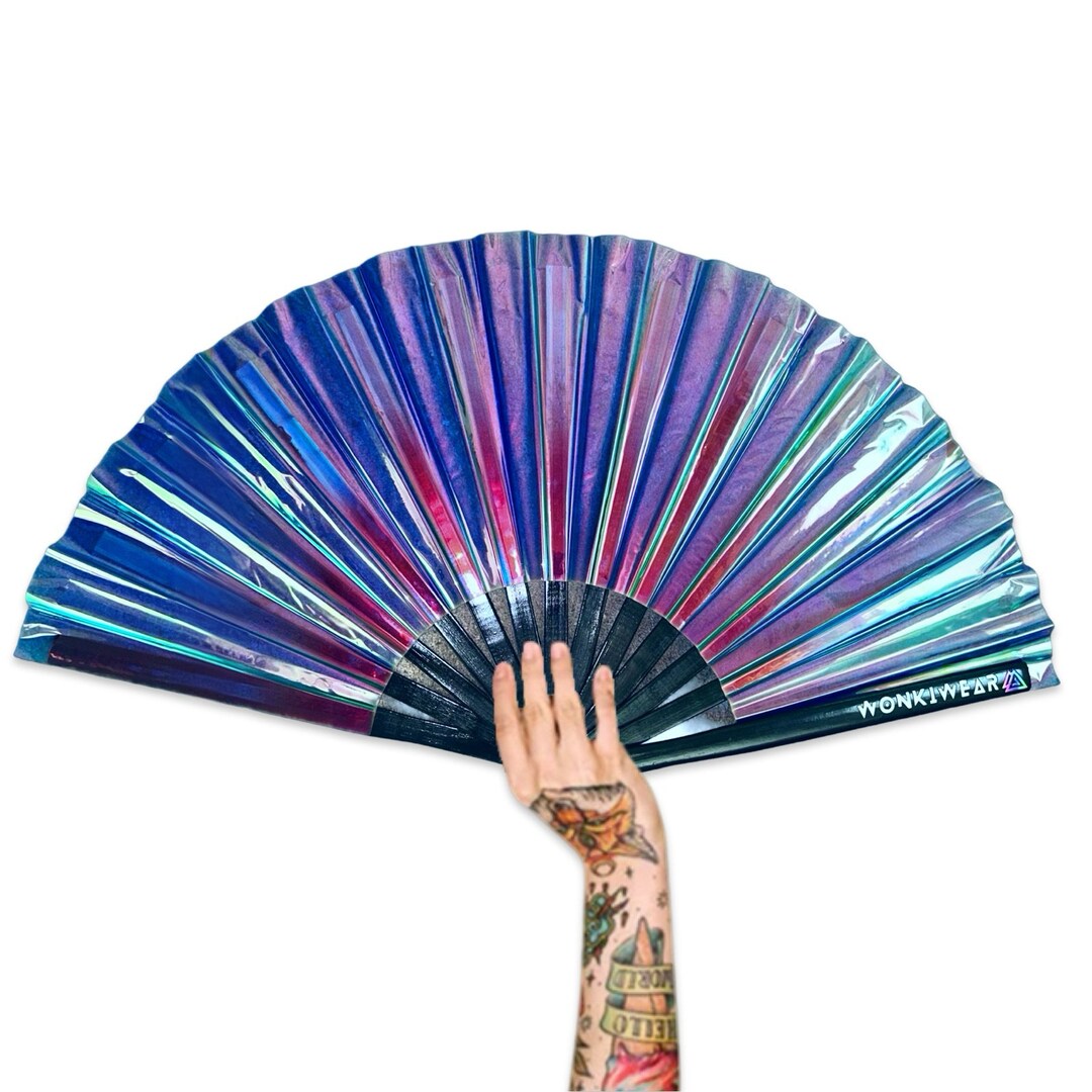 XL Festival Fan Iridescent, Blue Temptress, Big Folding Hand Fan for ...