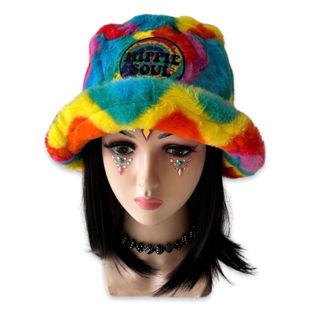 Handmade Rainbow Swirl Furry Bucket Hat - Hippie Soul Patch ...
