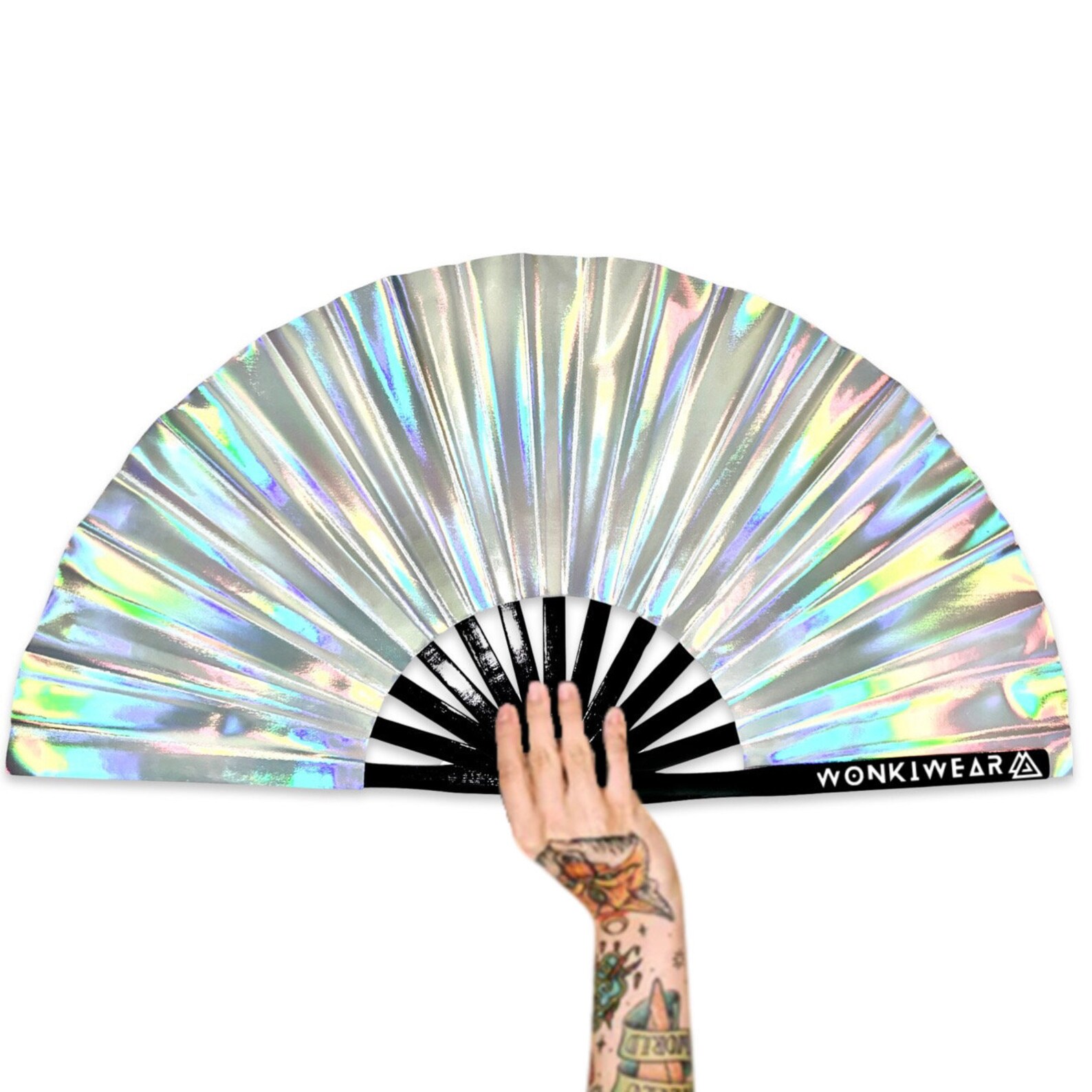 Personalised Folding Fan, Iridescent Silver, Big Small Foldable Hand ...