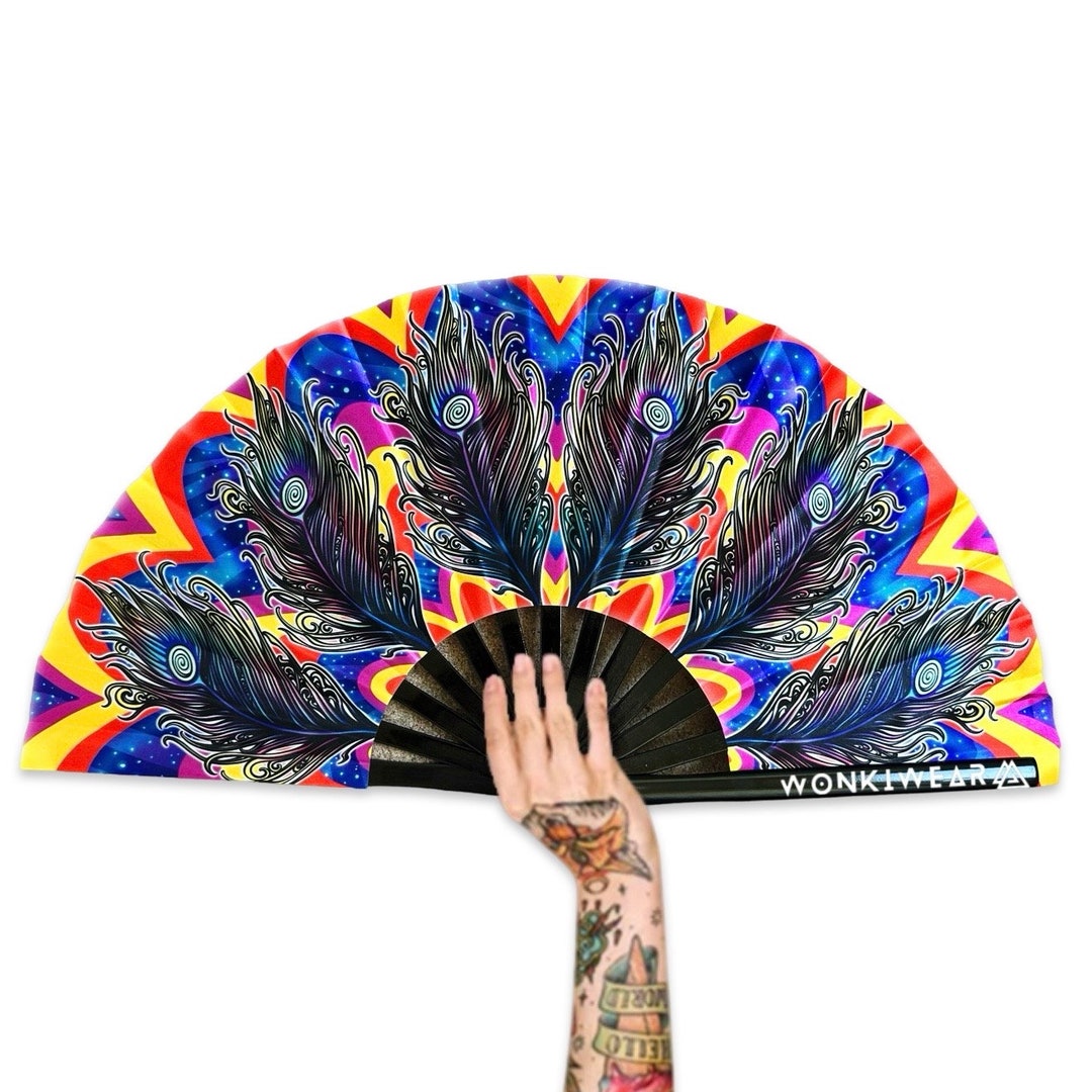 XL Festival Fan - Silky Carnival Parade, Big Folding Hand Fan for Raves ...