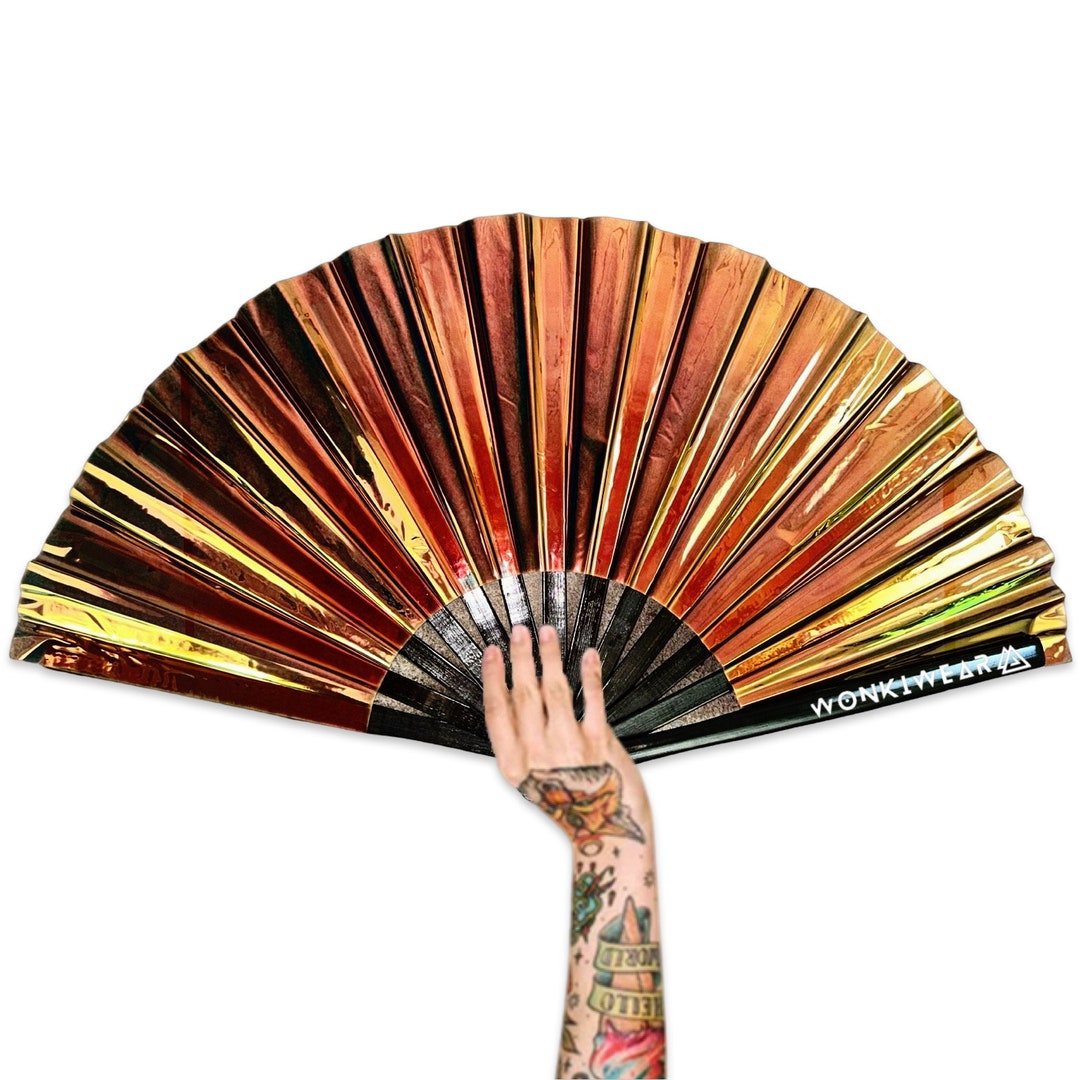 XL Festival Fan Iridescent, Bronzed, Big Folding Hand Fan for Raves ...