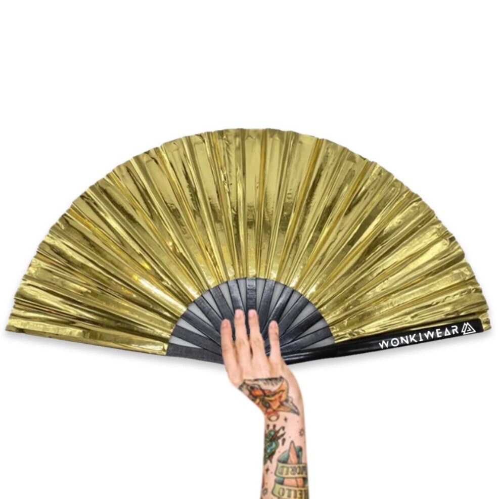 XL Festival Fan Metallic PVC Gold Digger Big Folding Hand - Etsy