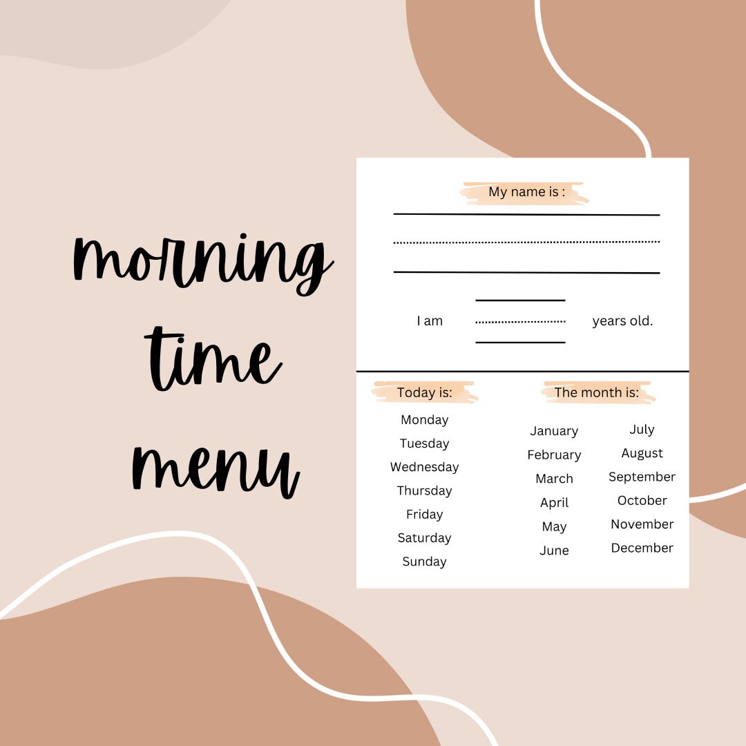 Preschool/kindergarten Morning Time Menu Sheets - Etsy