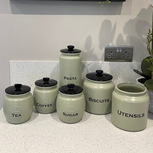 Sage Green Tea Coffee Sugar Canisters Biscuit Utensil Jars With Bread ...